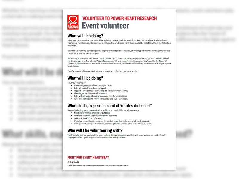 Event volunteer role description - BHF