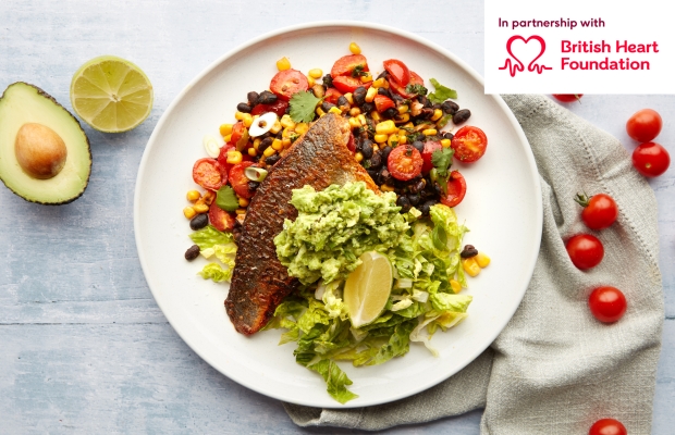 Mexican-style cod with black bean salad and guacamole - BHF